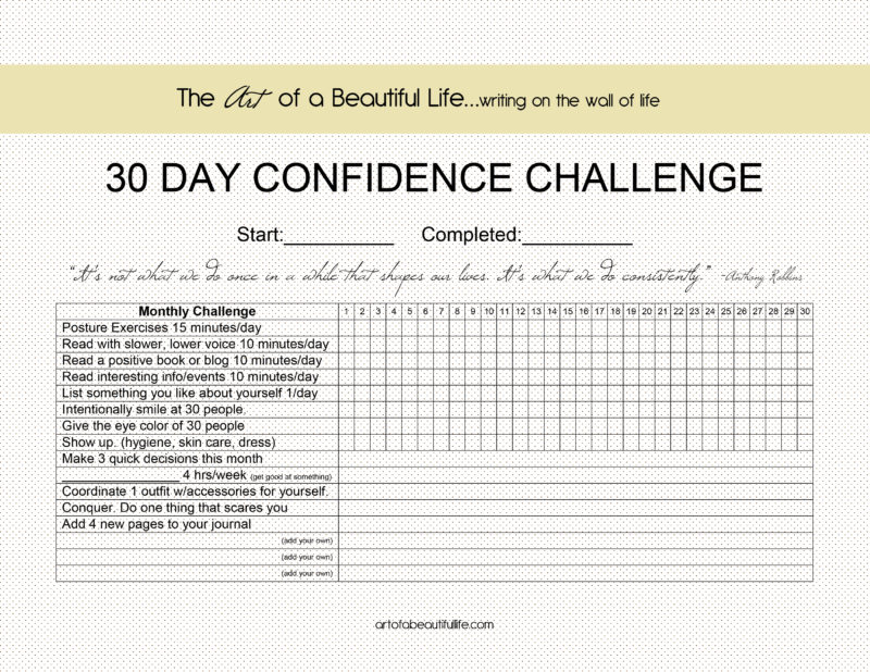 30 Day Challenge - Daily Confidence Challenge - The Art of a Beautiful Life
