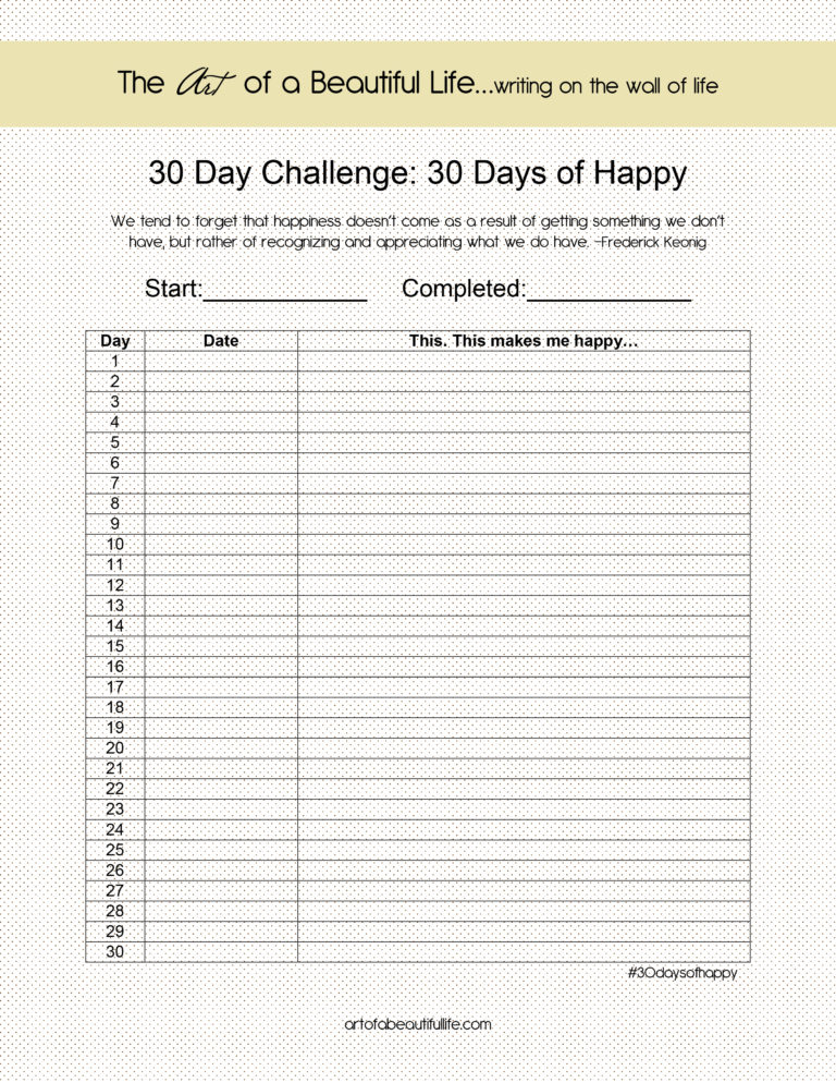 30 Day Challenge: 30 Days of Happy - The Art of a Beautiful Life